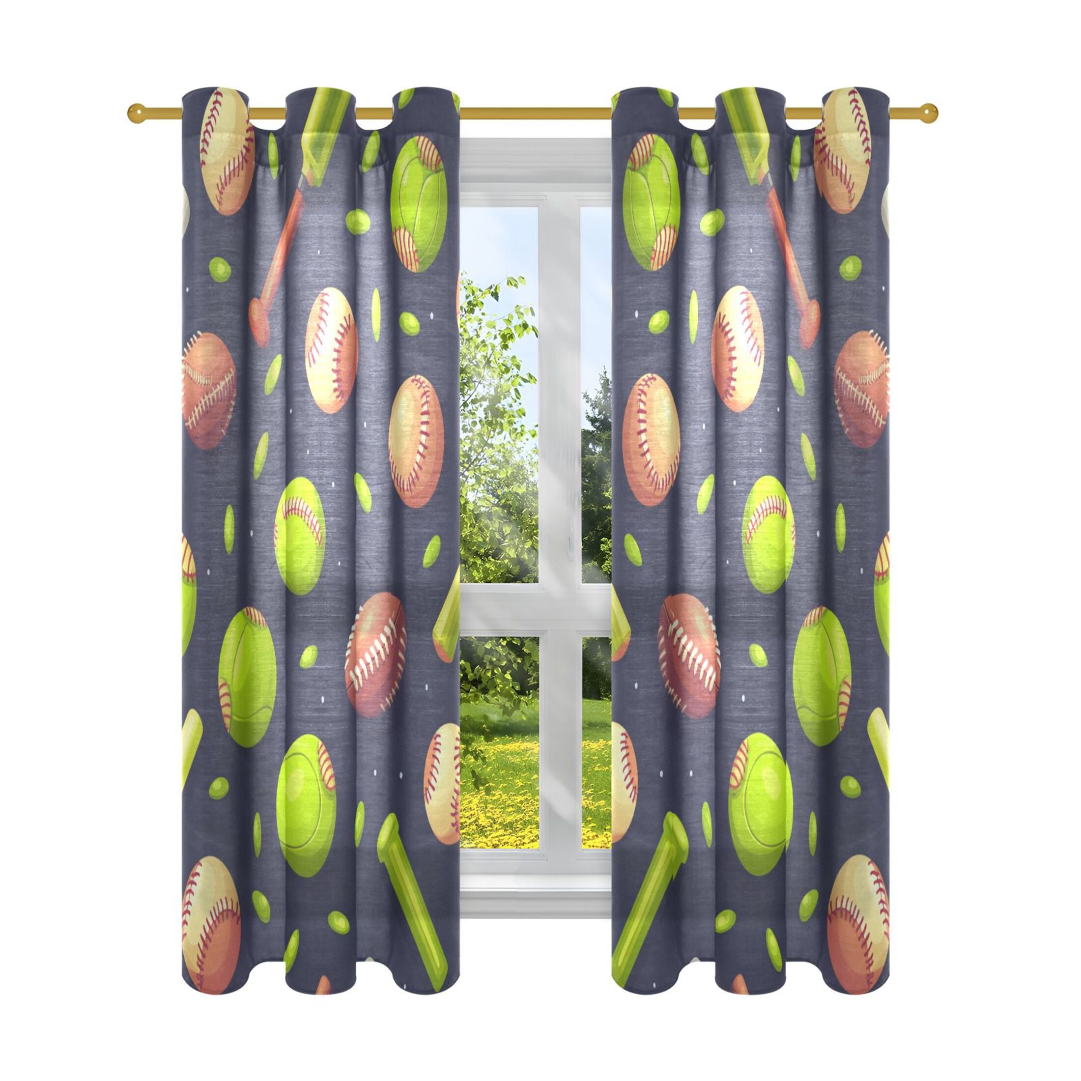 Sports Balls and Equipment Semi Sheer Curtains for Living Room Bedroom ...