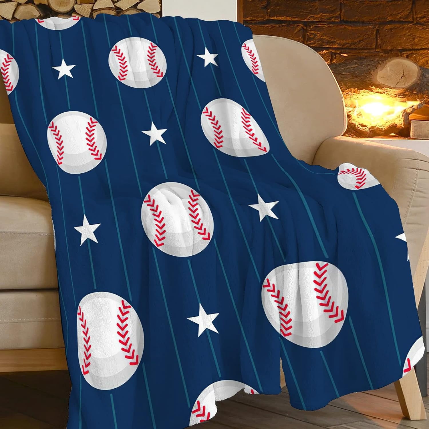 Sports Baseball Blanket for Boys Super Soft Warm Cozy Blue Baseball ...