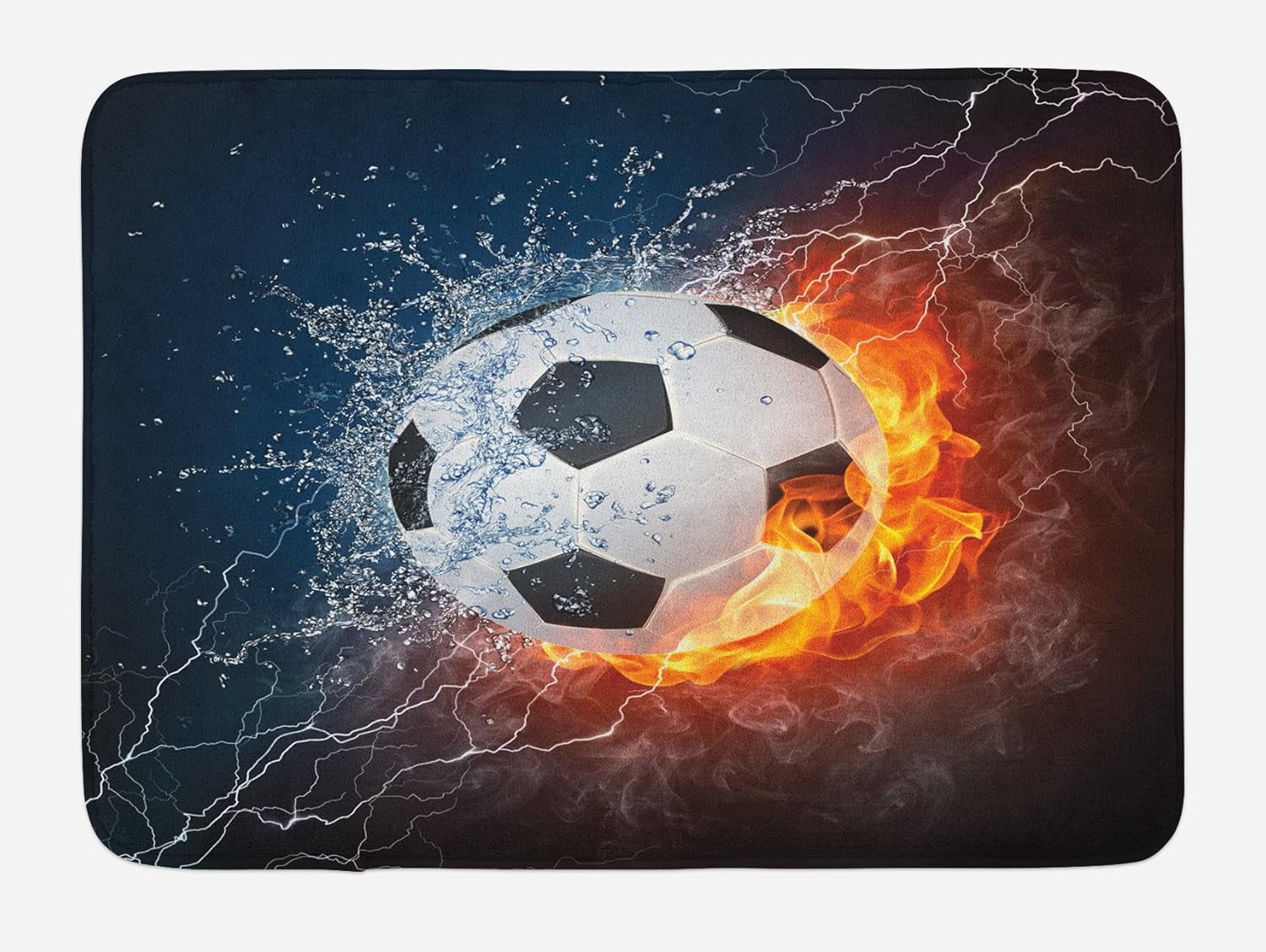 Sports Bath Mat, Soccer Ball and Water Splashing Thunder Strike ...