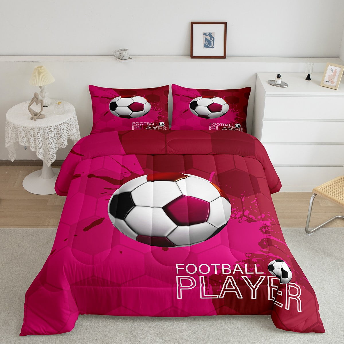 Sports Bedding Comforter Sets Twin Size for Kids Cartoon Football Print ...