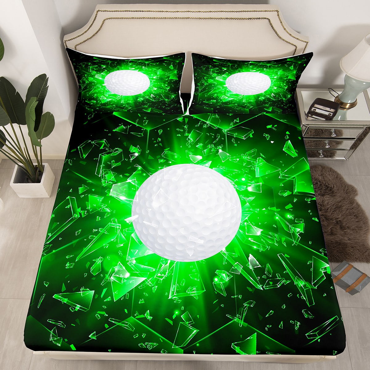 Sports Bedding Set Golf Ball Print Fitted Sheet Twin Size Teens Adults ...