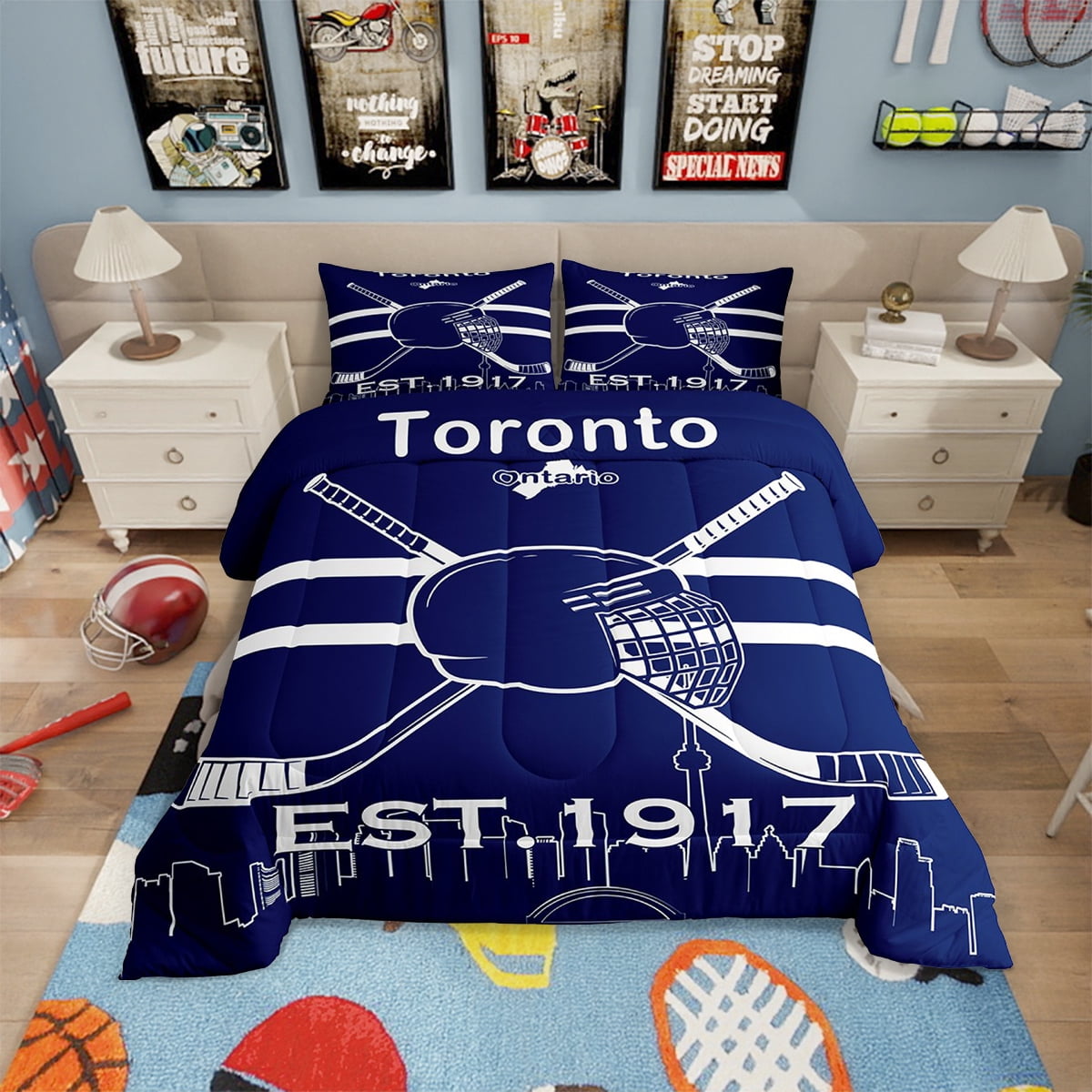 Sports Bedding Set Queen,Hockey Players Comforter Set ,Ice Hockey ...