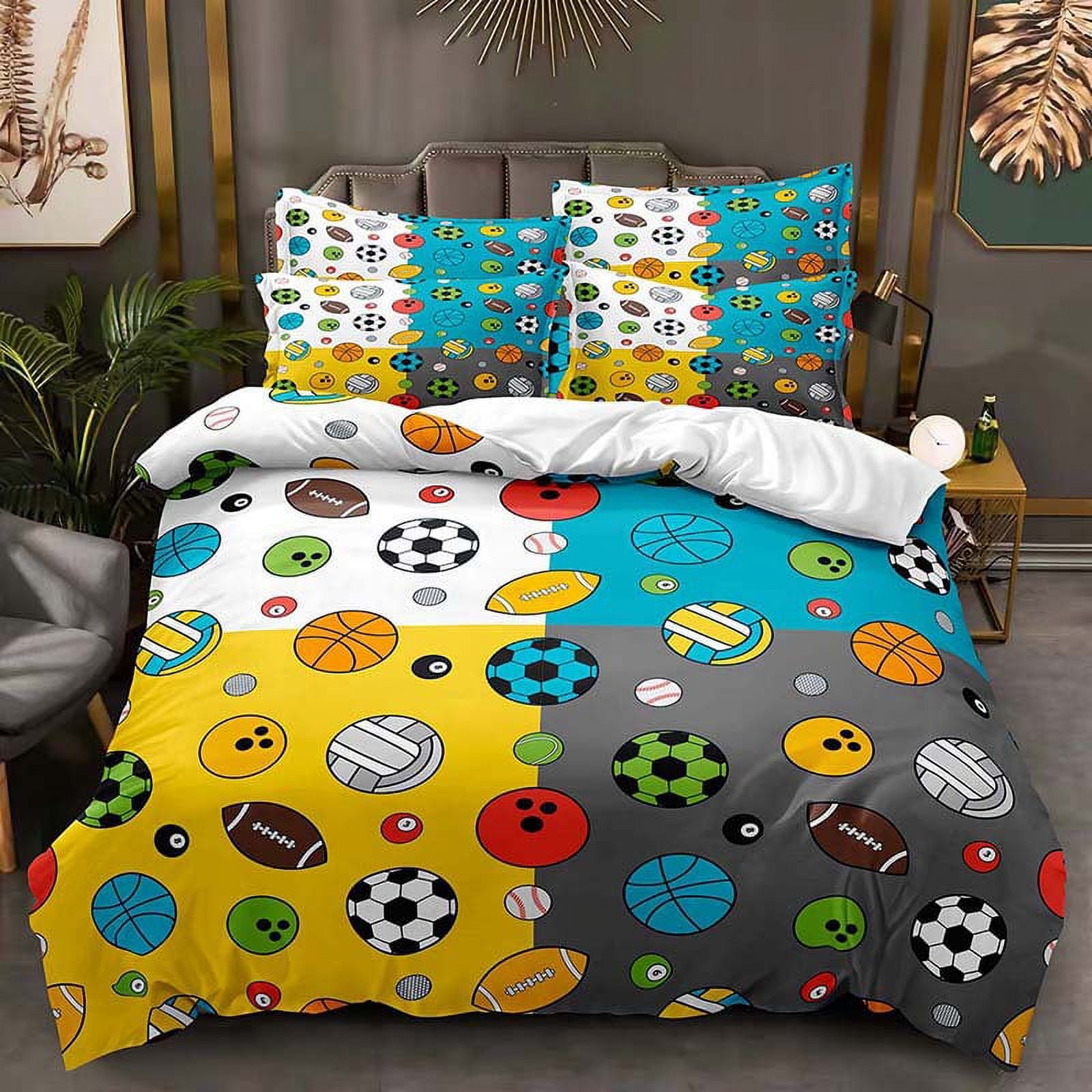 Sports Bedding Set for Teens Basketball Baseball Football Soccer ...