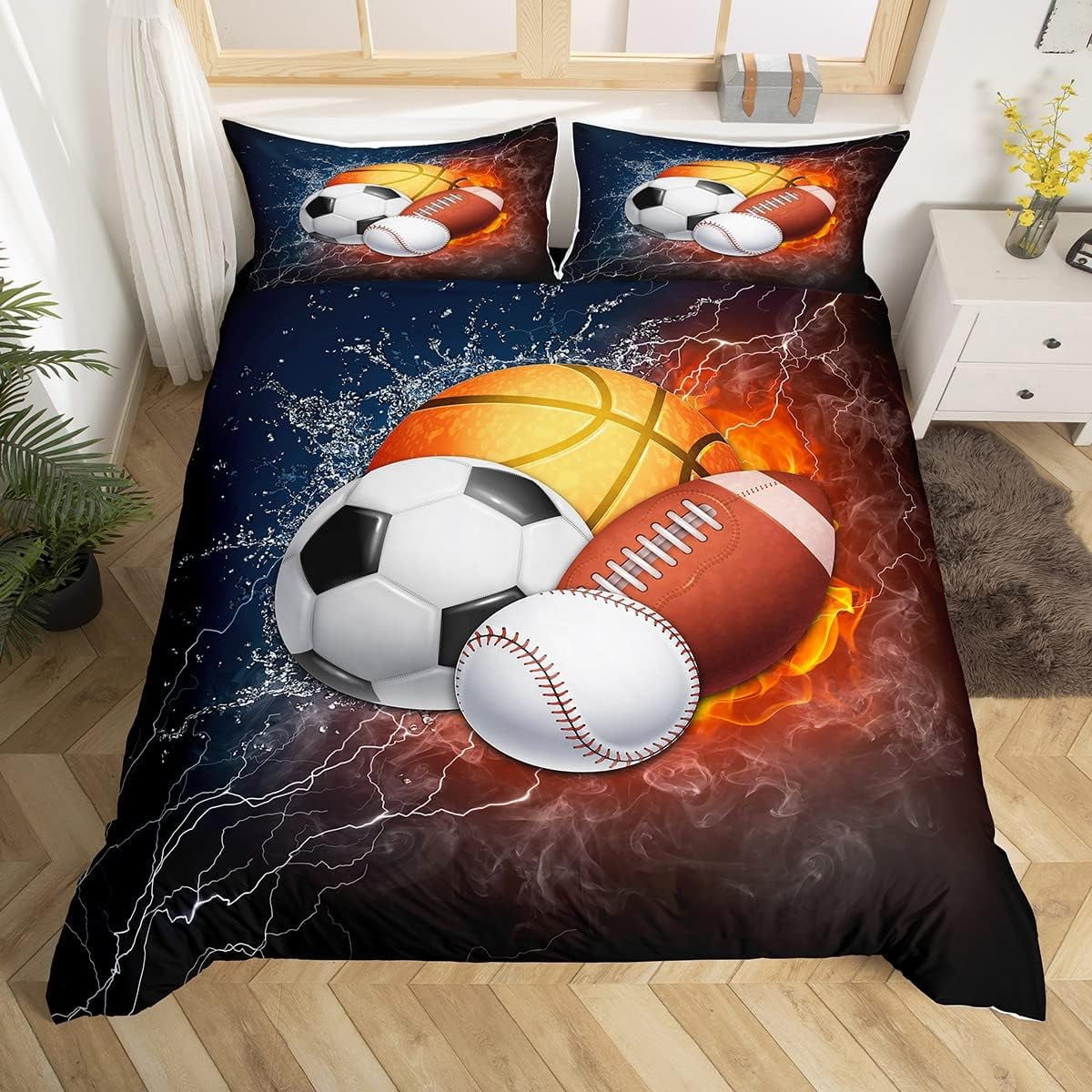 Sports Bedding Sets Twin Size,Baseball Soccer Duvet Cover Teens ...
