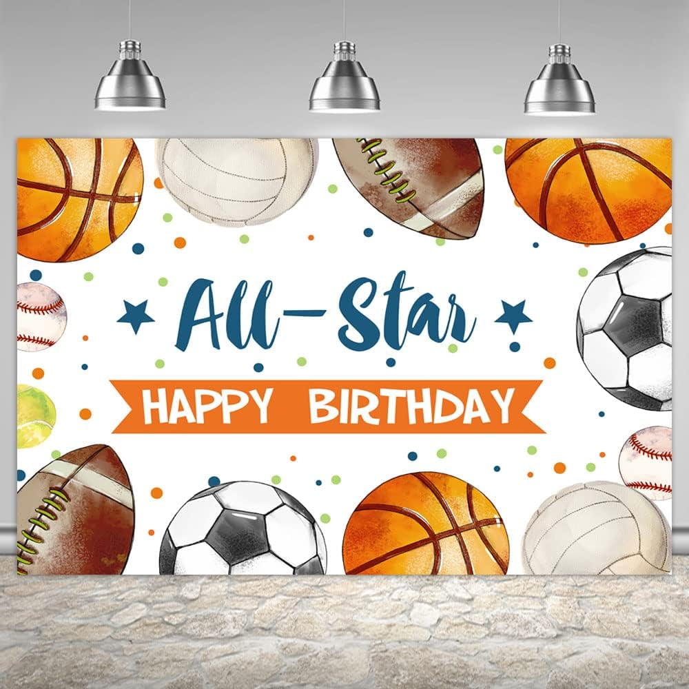 Sports Birthday Backdrop All Star Boys Football Basketball Baseball ...