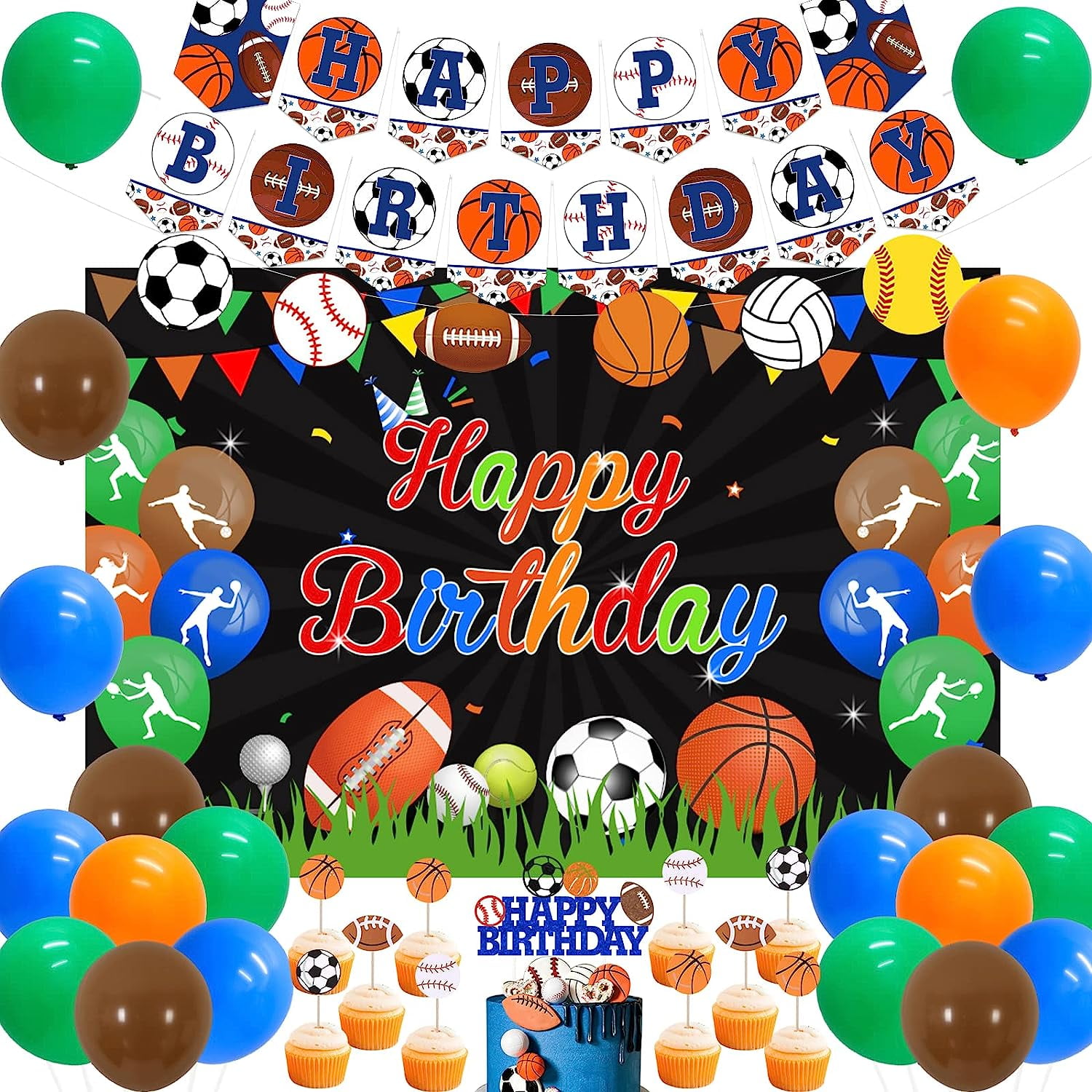 Sports Birthday Decorations All Star Happy Birthday Backdrop Banner ...