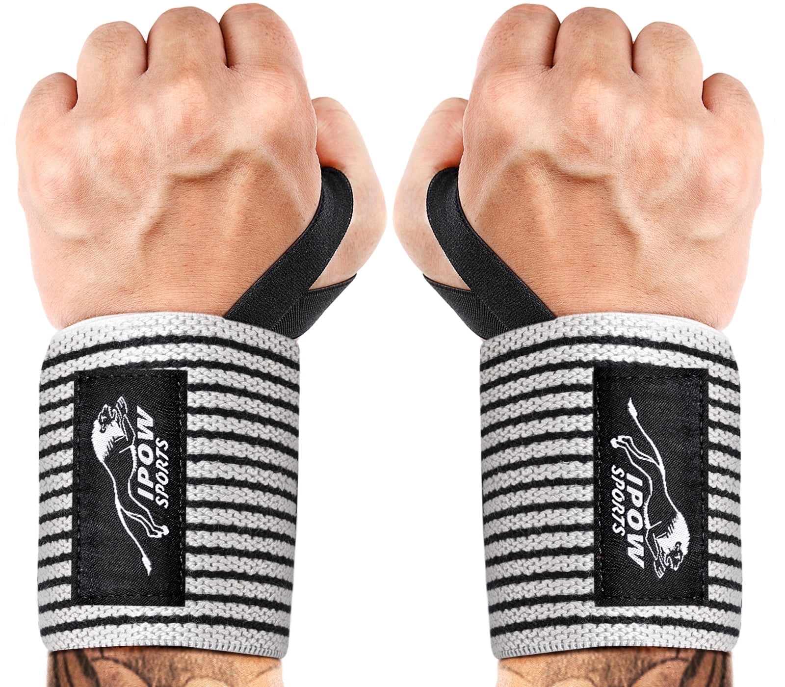 Sports Black & White Striped Wrist Wraps for Weightlifting - 18