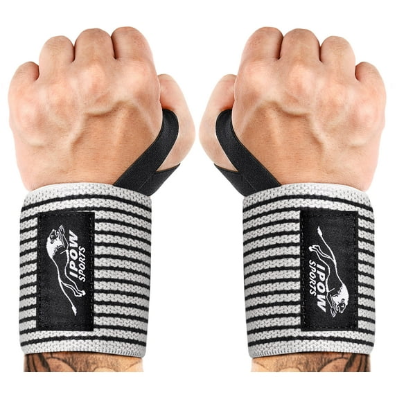 Sports Black & White Striped Wrist Wraps for Weightlifting - 18" Heavy ...