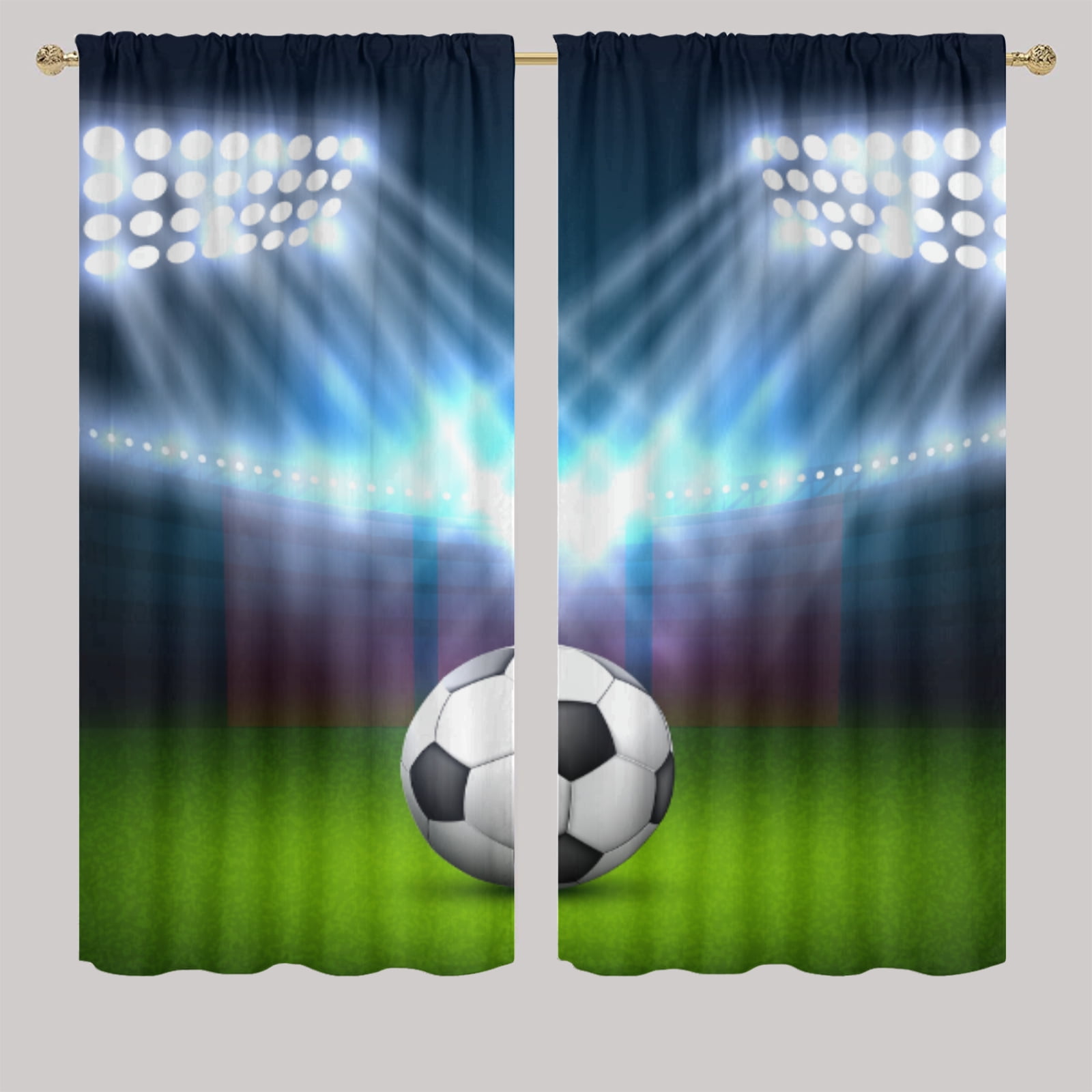 Sports Blackout Living Room Curtains Soccer Ball on Green Huge Football Field Room Darkening ...