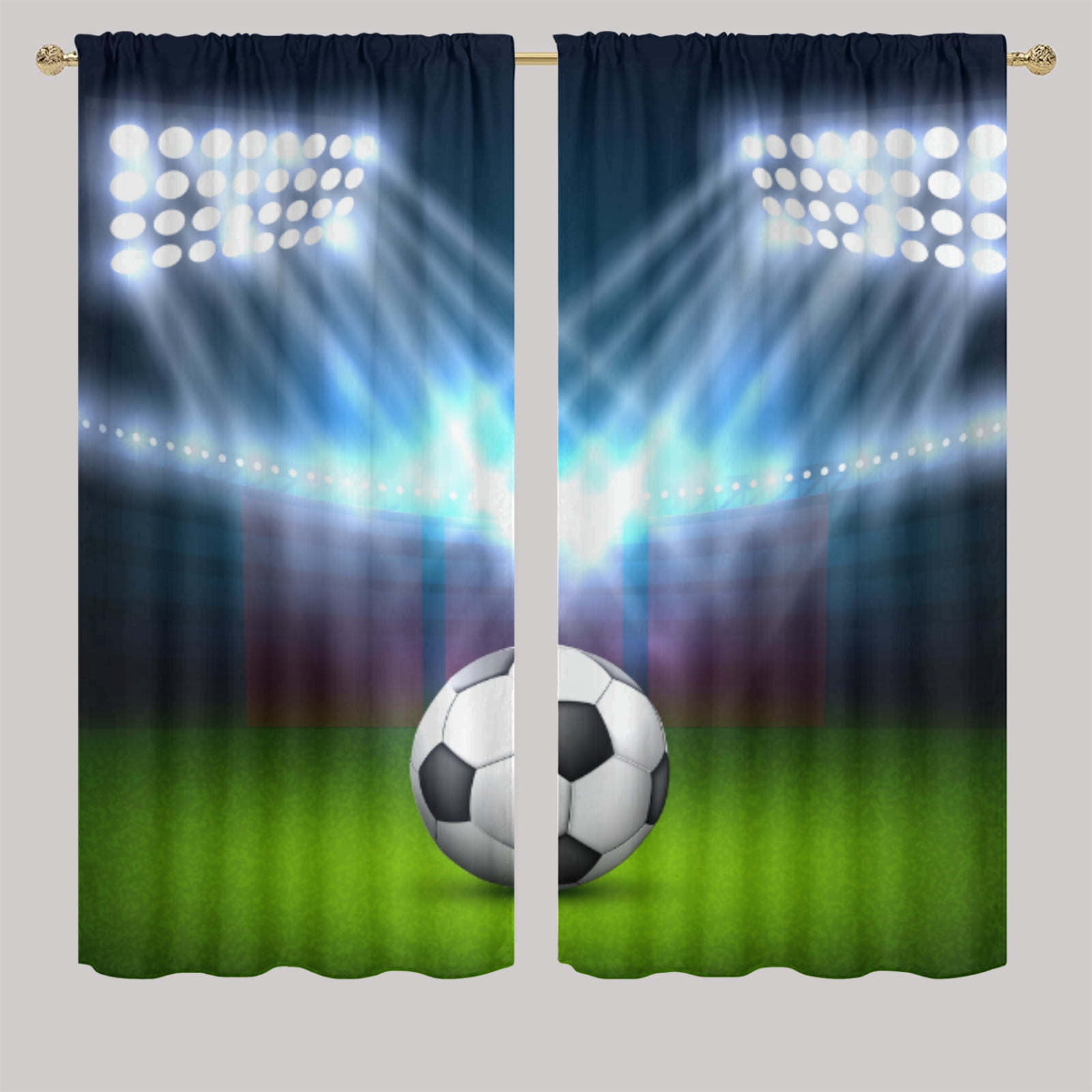 Sports Blackout Curtains Soccer Ball on Green Huge Football Field ...