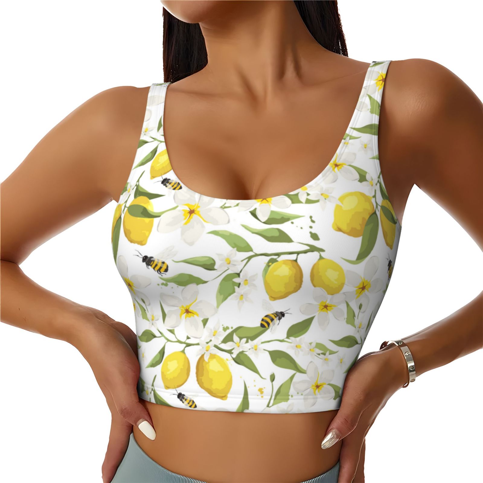 Sports Bra For Women, Cute Lemon Bee Flower Leaves Sports Bras For Women High Support, Workout ...