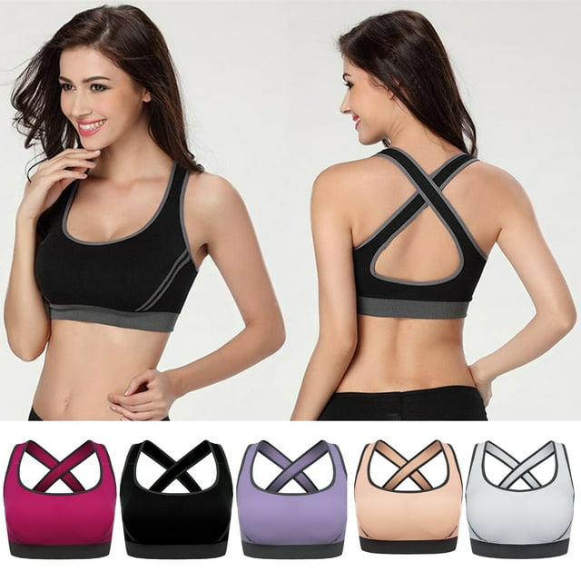 Sports Bras for Women Padded High Impact Seamless Criss Cross Back Workout Tops Gym Active Wear ...