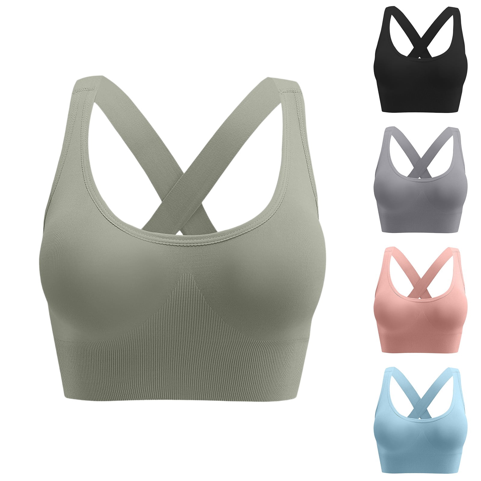 Sports Bras for Women Padded High Impact Seamless Criss Cross Back ...