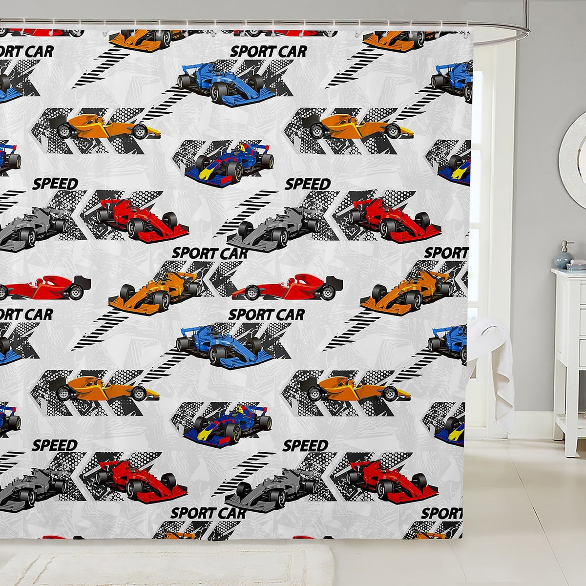 Sports Car Bathroom Shower Curtain Sets Kart Racing Car 72"Wx78"L Bath ...