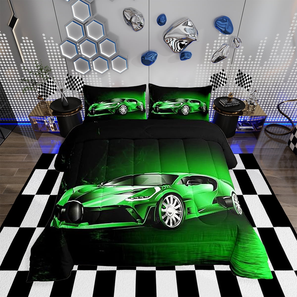 Sports Car Comforter Green Race Car Comforter Set Extreme Sports Theme ...