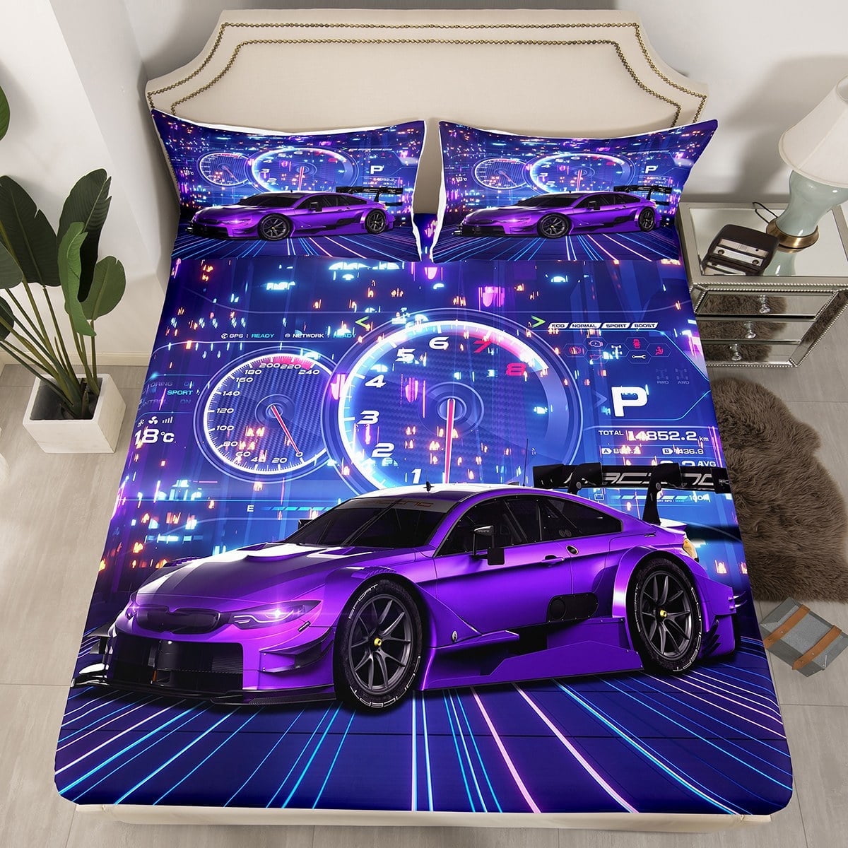 Sports Car Fitted Sheet Racing Car Cool Sports Bedding Set for Youth ...