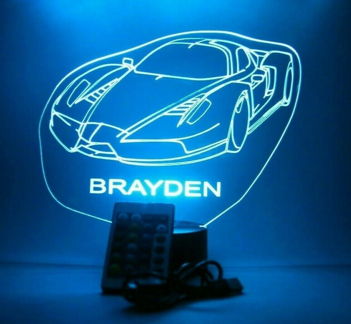 Sports Car Night Light Up LED Personalized Name Engraved Fast Highly ...