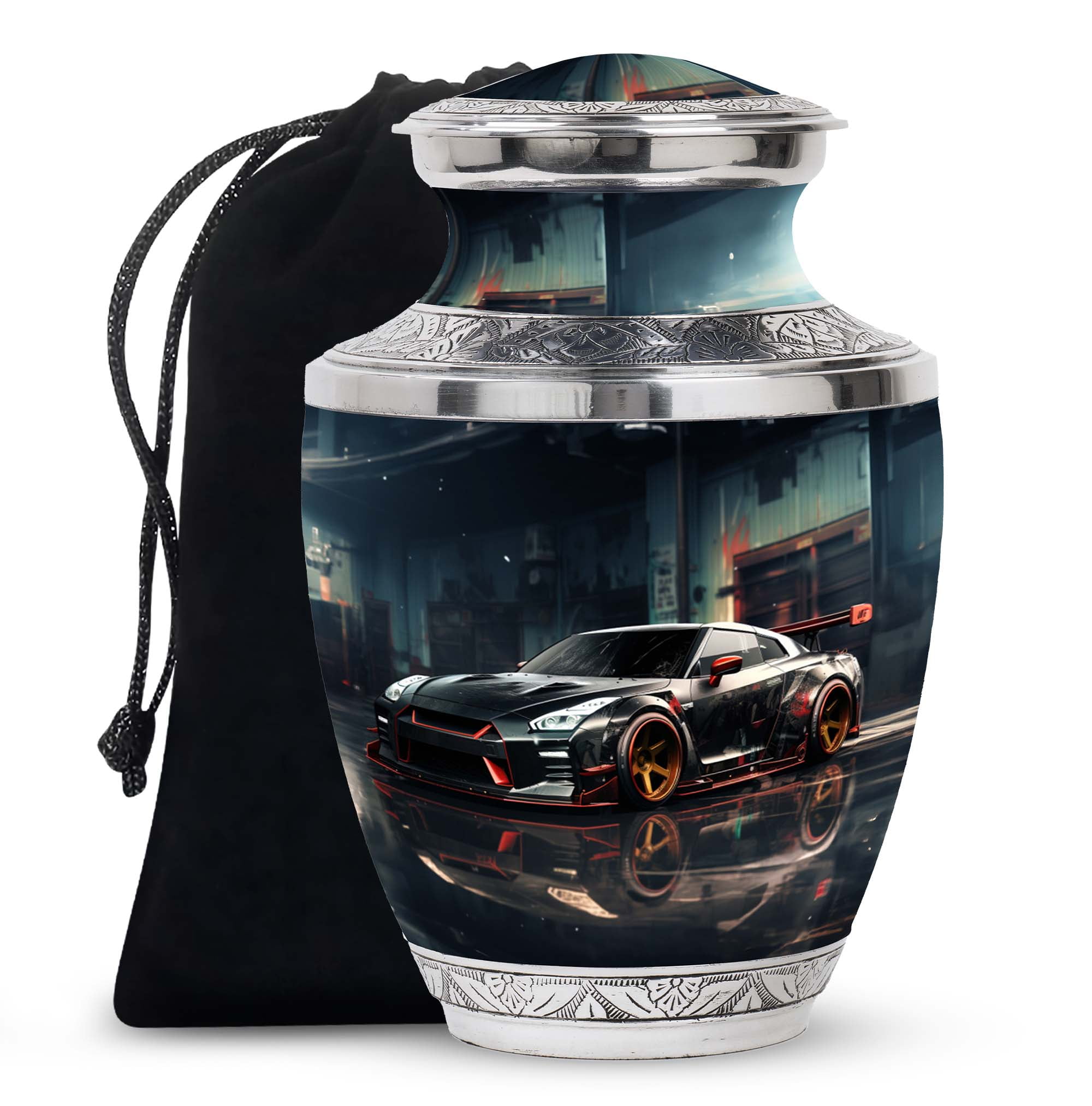 Sports Car Poised in Urban Setting Luxurious Large Urn for Ashes ...
