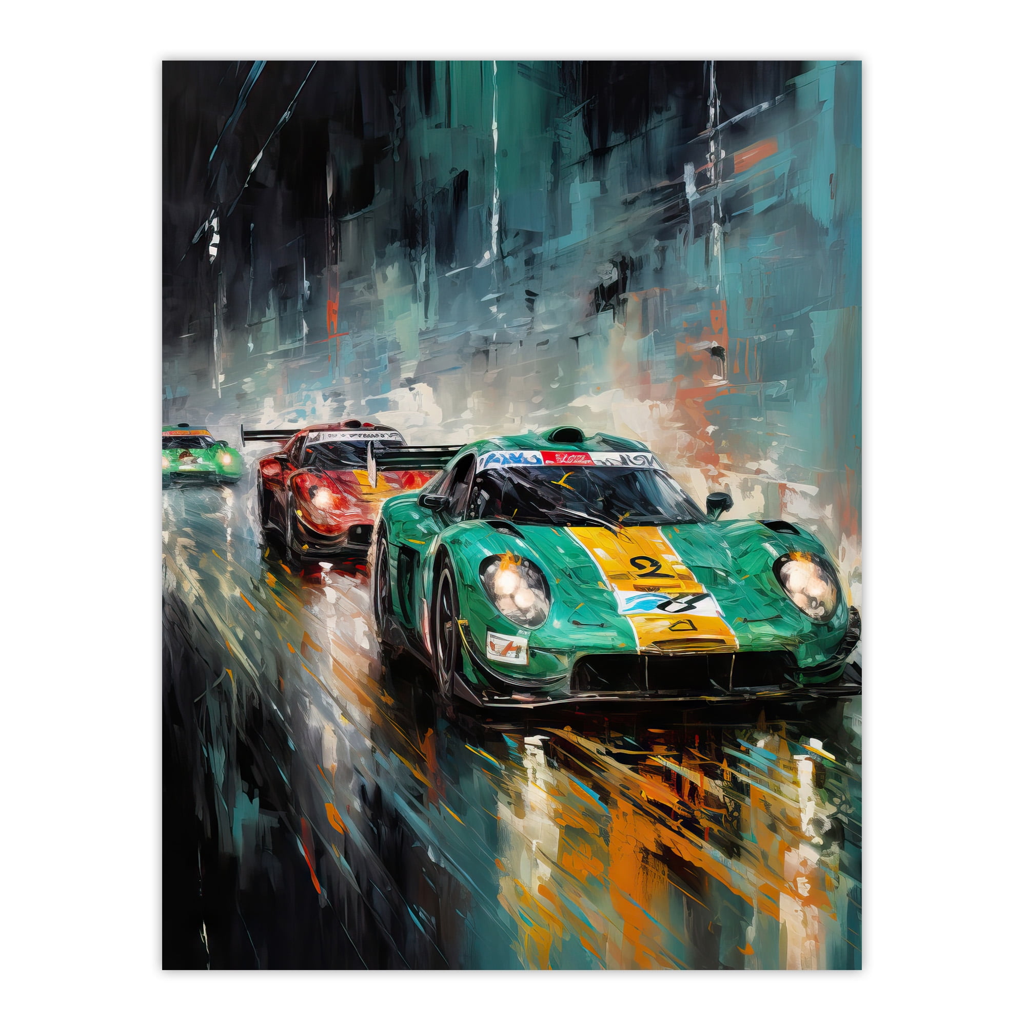 Sports Car Racing Motorsport Road Race Action Green Red Orange Classic ...