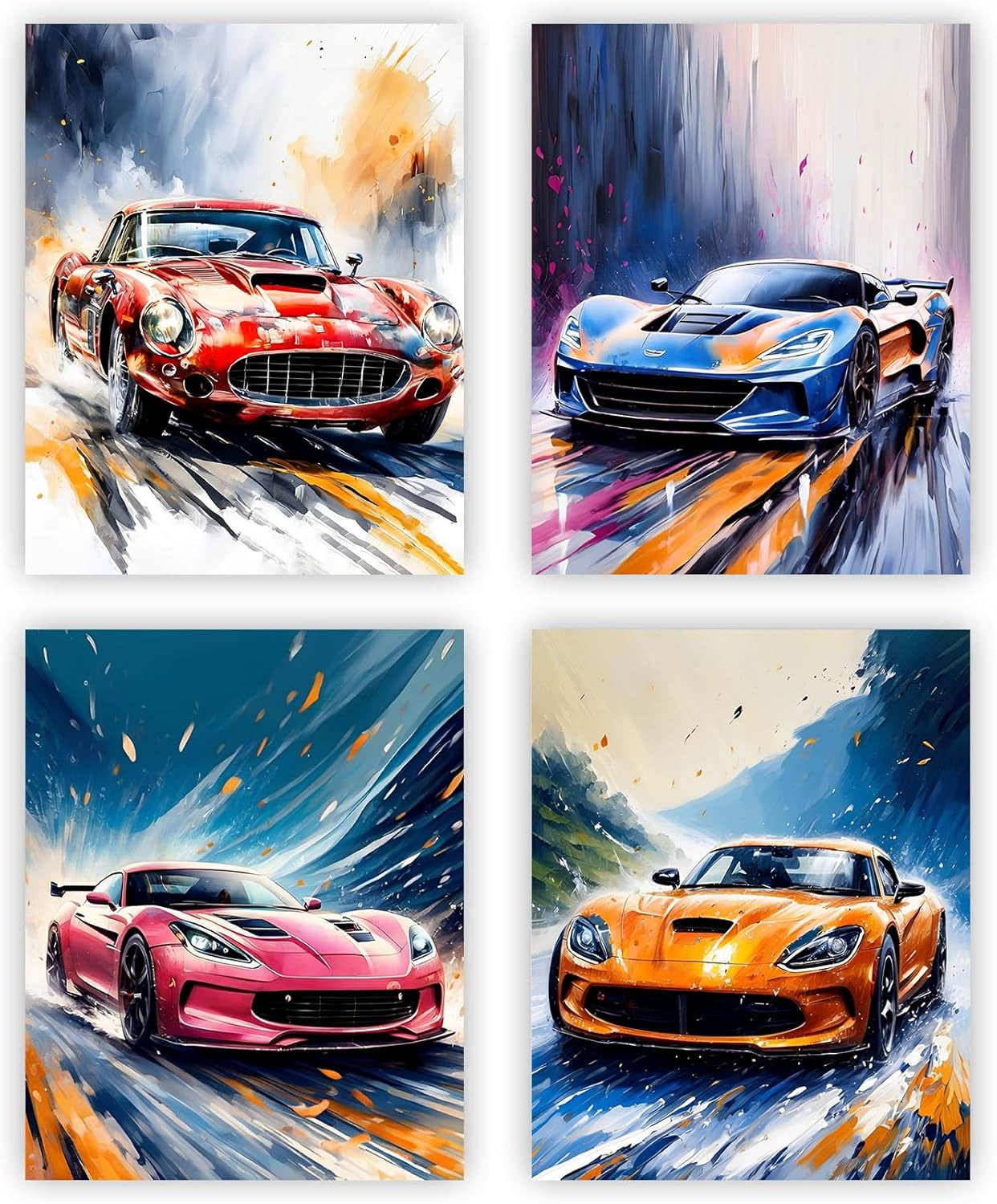 Sports Car Wall Art, Modern Racing Cars Canvas Prints, Colorful ...