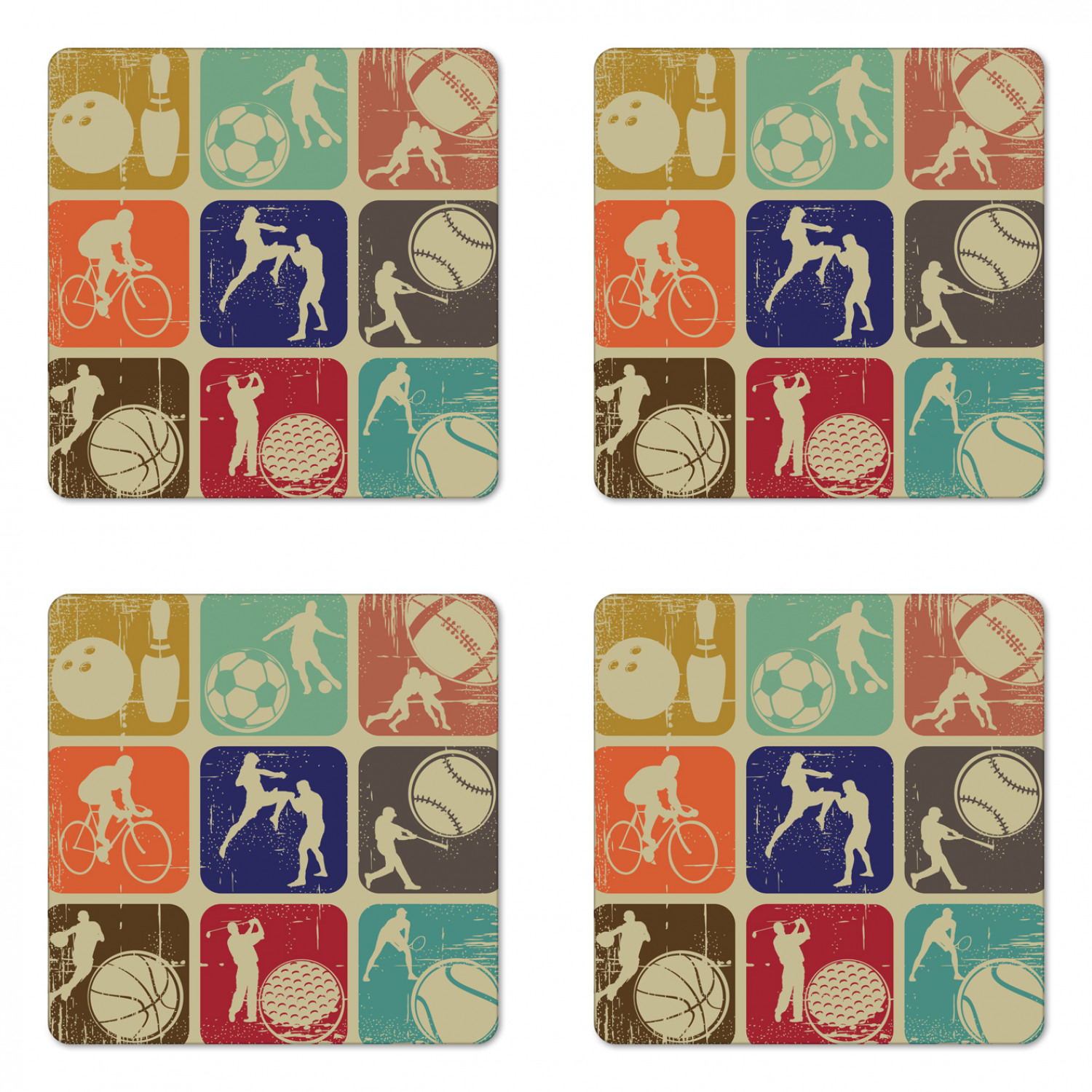 Sports Coaster Set of 4, Assorted Sports Banners Vintage Grunge Effect ...