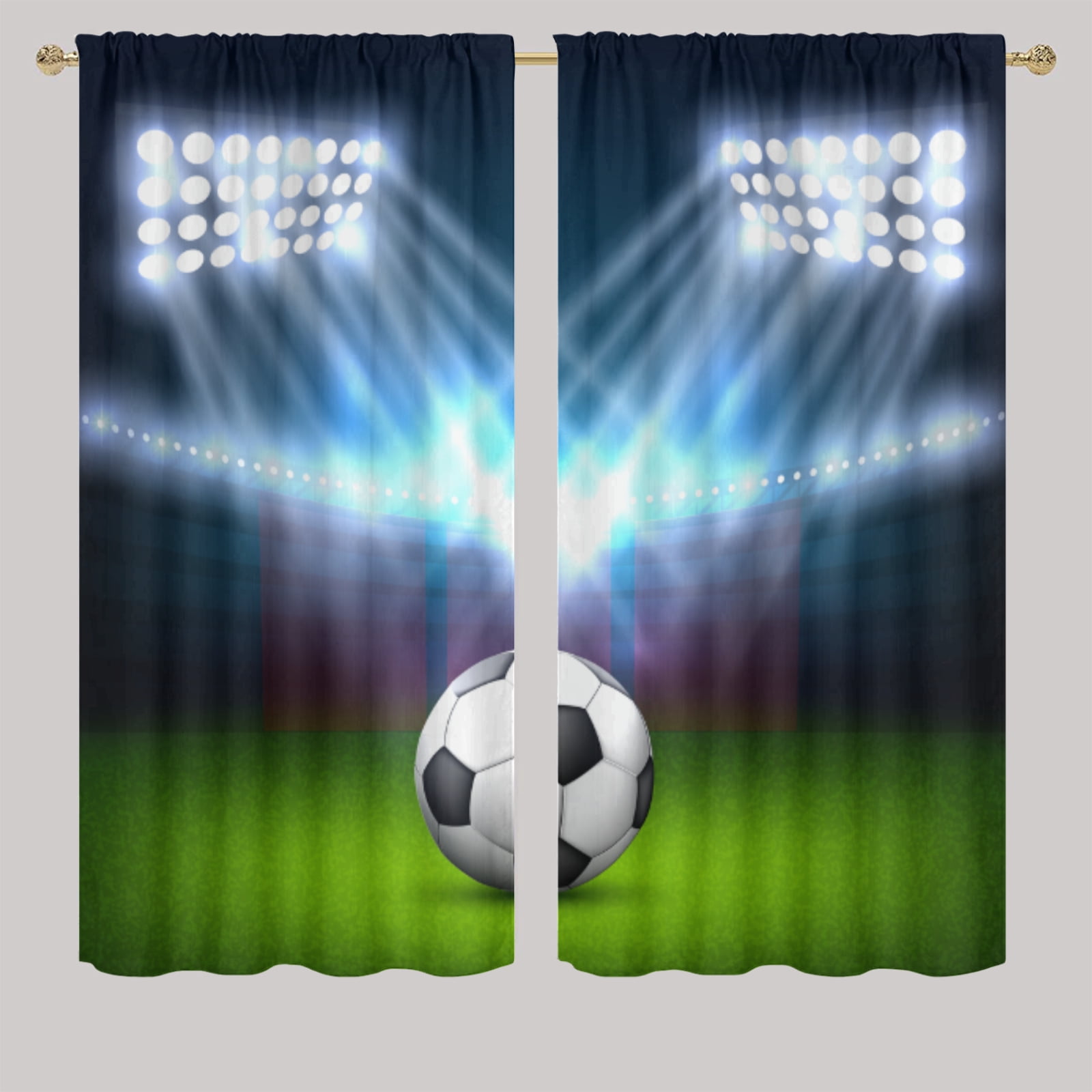 Sports Curtain Panels Soccer Ball on Green Huge Football Field Curtains ...