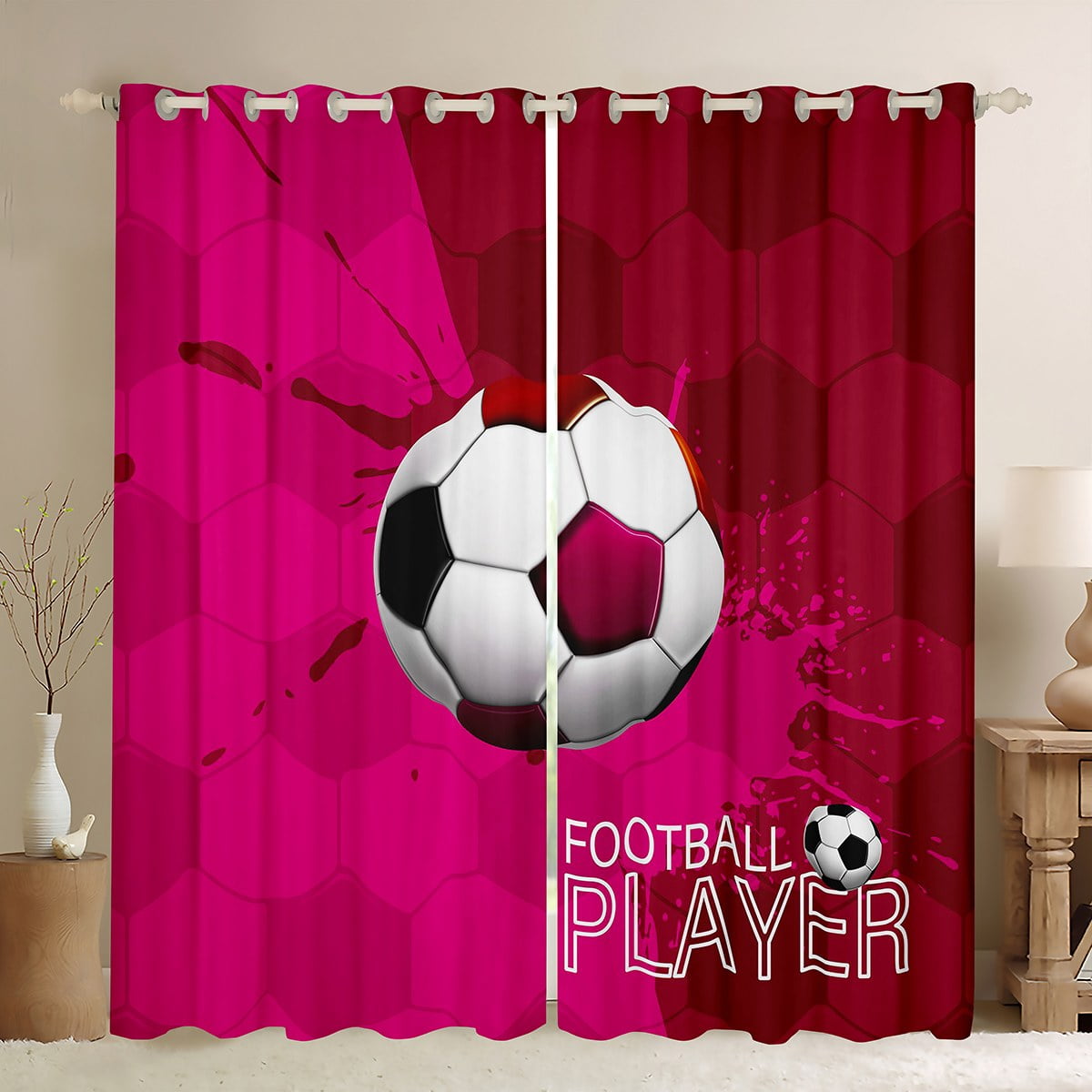 Sports Curtains 42"x84" Set of 2 Panels for Kids Cartoon Football ...