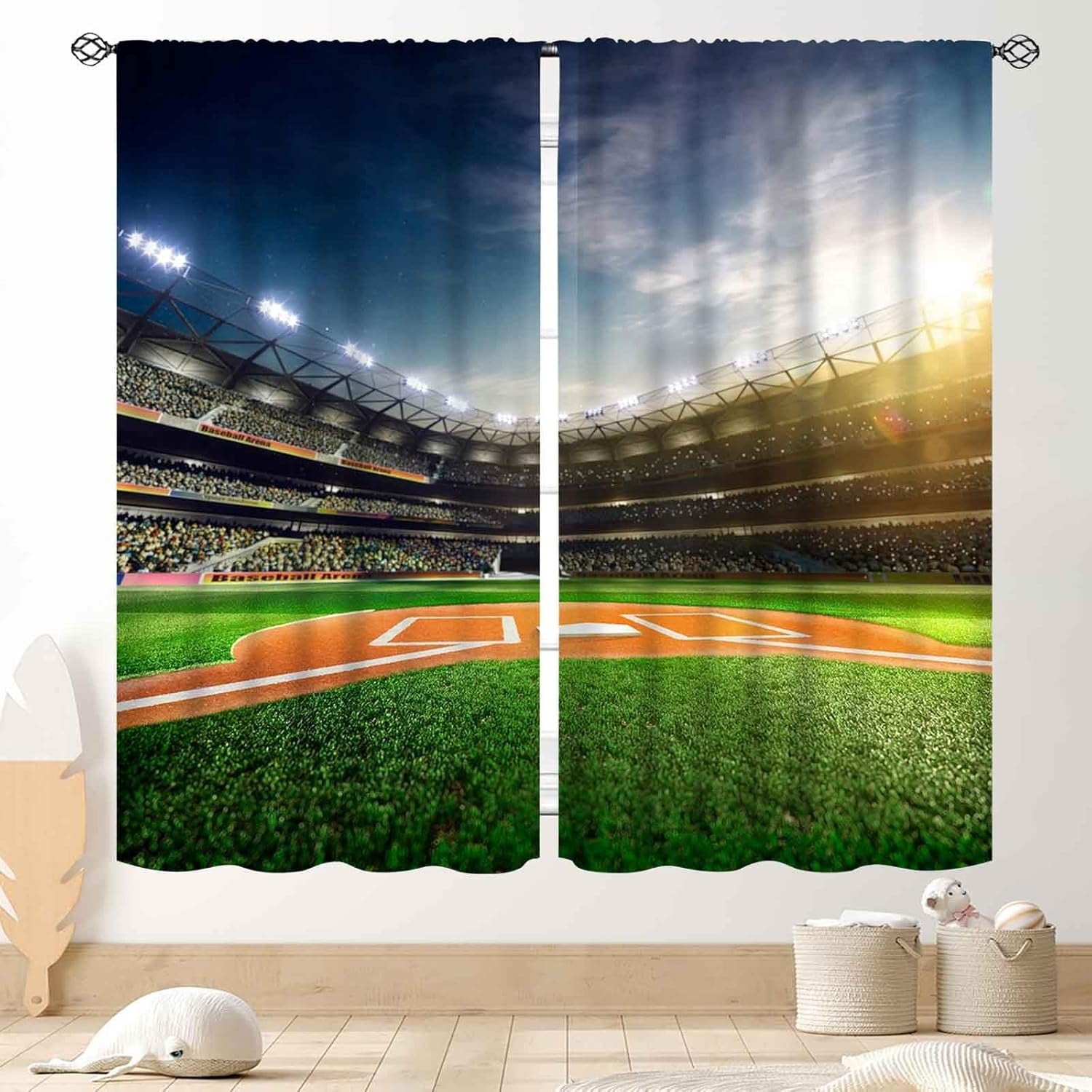 Sports Curtains for Boys Bedroom, American Football Soccer Stadium ...