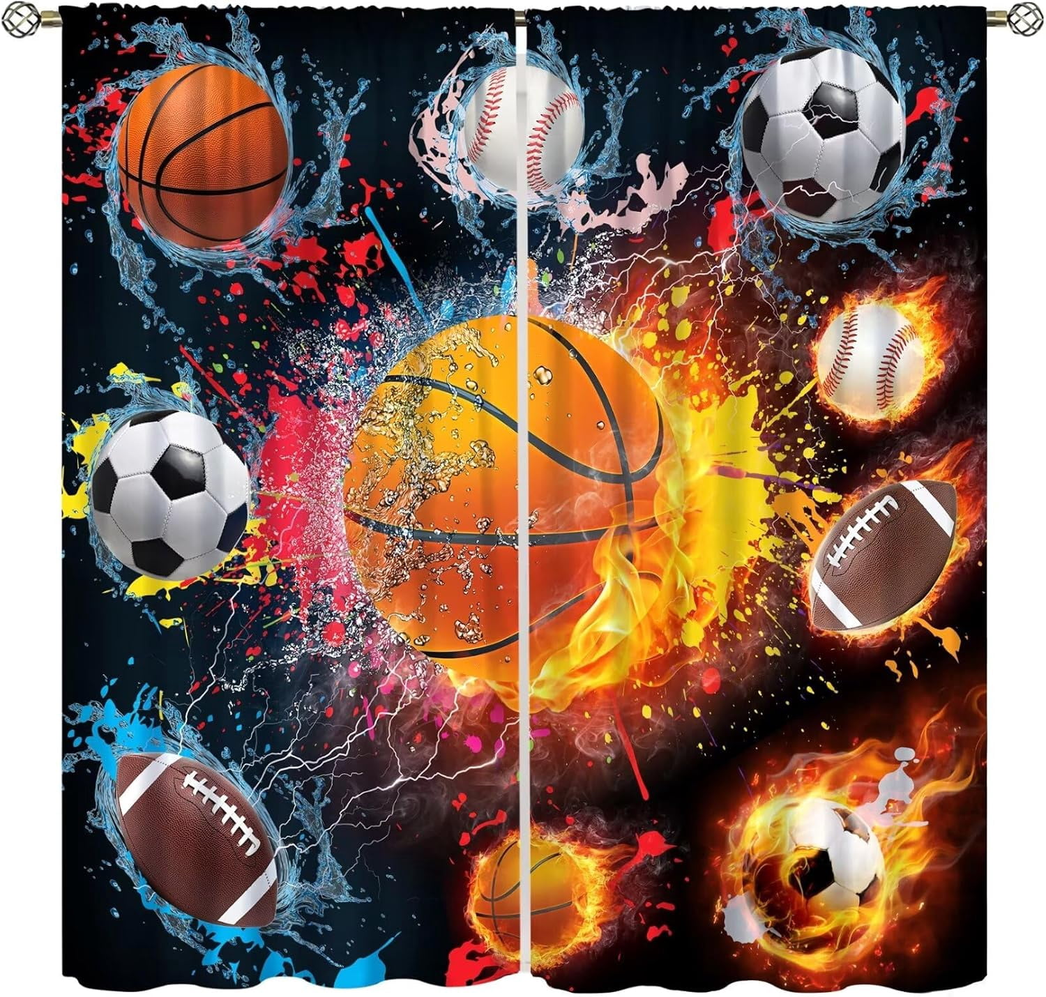 Sports Curtains for Boys Bedroom,Baseball Soccer Football Basketball ...