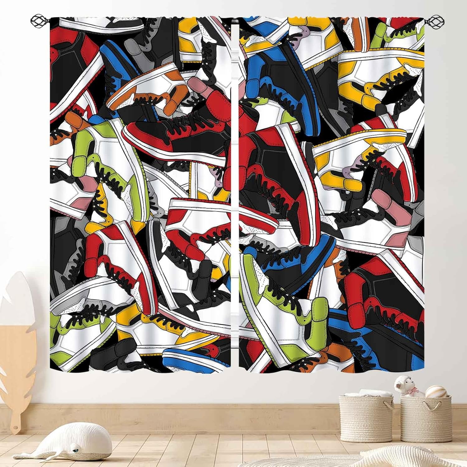 Sports Curtains for Boys Bedroom, Kids Colorful Basketball Shoes ...