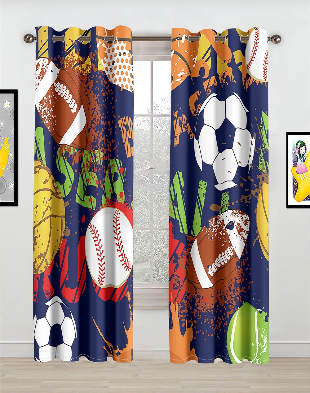 Sports Curtains Soccer Football Race Exercising Stadium Print Window ...