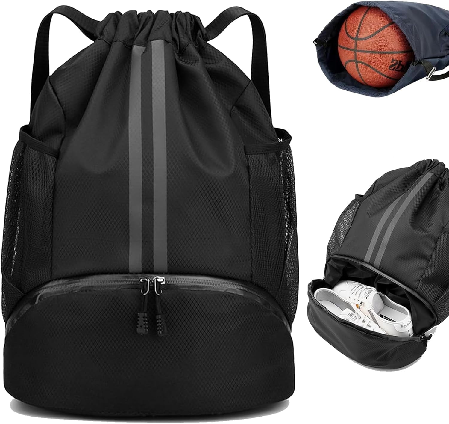 Sports Drawstring Backpack - Lightweight Gym Bag with Shoe Compartment ...