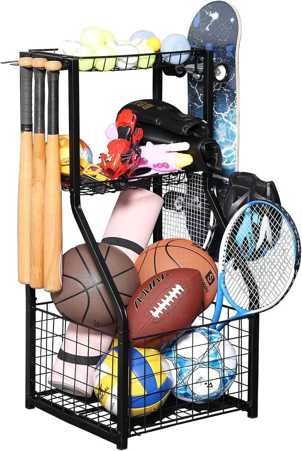 Sports Equipment Organizer for Garage - Sports Ball Storage Cart with ...
