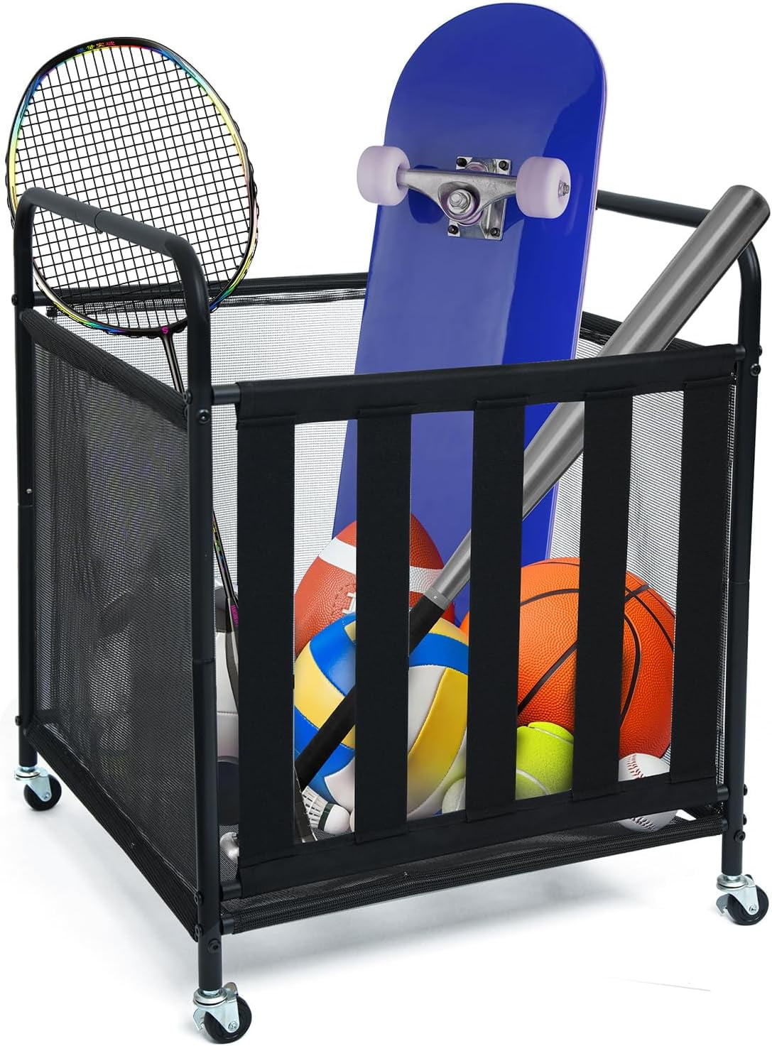 Sports Equipment Organizer with Wheels, Storing Volleyball, Basketball ...
