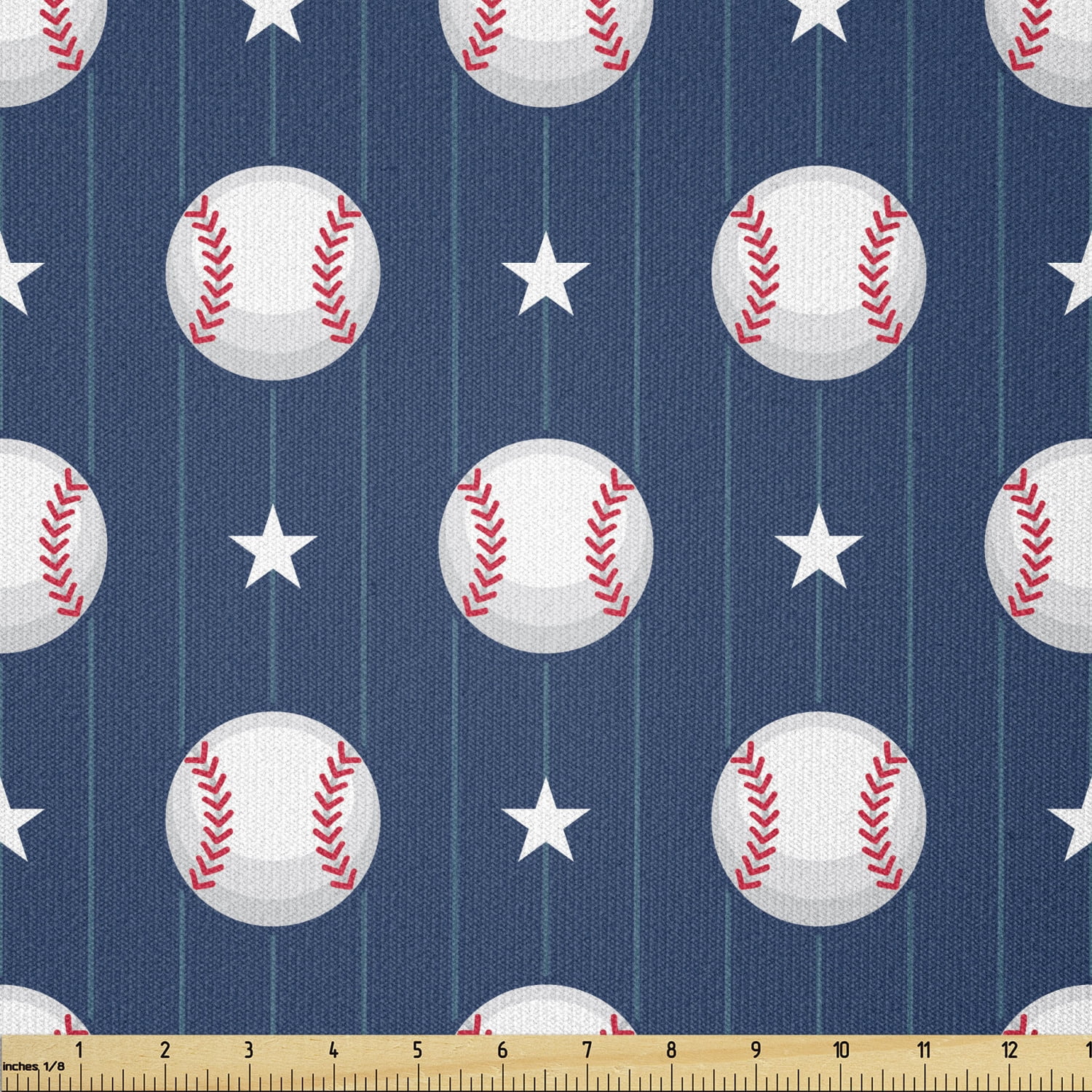 Sports Fabric by The Yard, Baseball Patterns on Vertical Striped ...