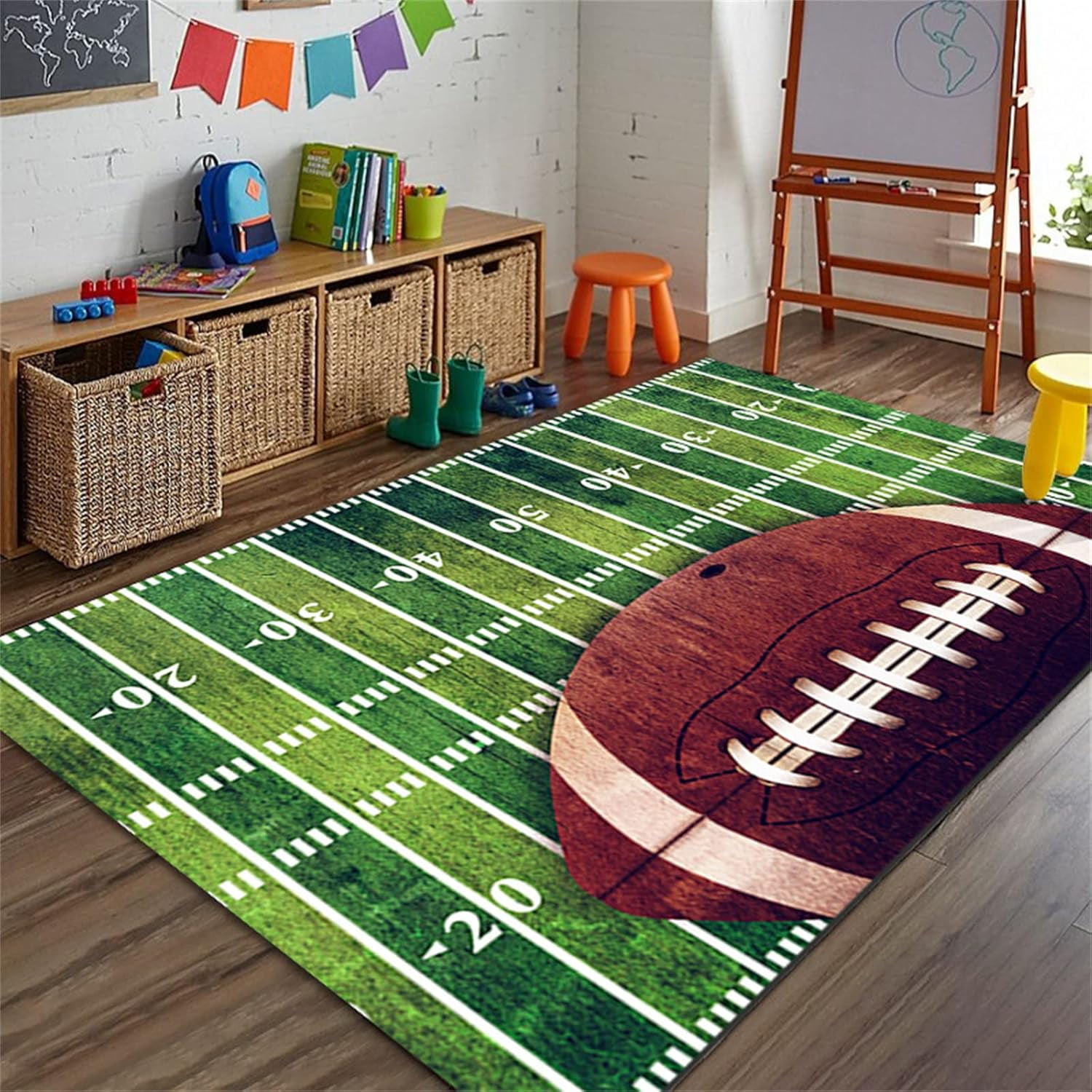 Sports Field Area Rug, Football Rug, American Style Retro Football Home ...