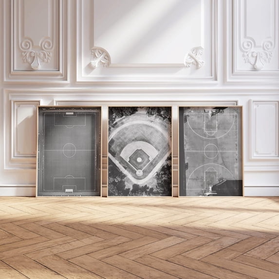 Sports Field Wall Art Set Basketball Court Baseball Field & Soccer ...