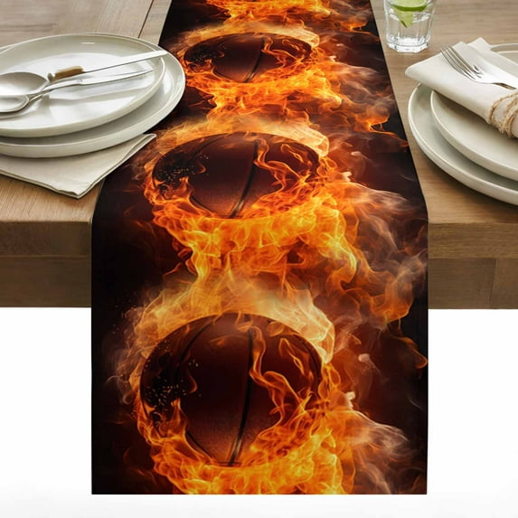Sports Fire Table Runner 13x48 inch Basketball Illustration Cotton ...