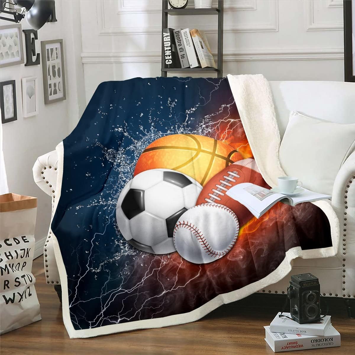 Sports Fleece Blanket Boys Twin Size,Baseball Soccer Sherpa Blanket ...