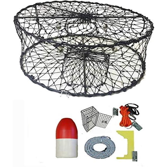 Sports Foldable Crab Trap with 11" Red/White Floats, Harness, Bait case ...