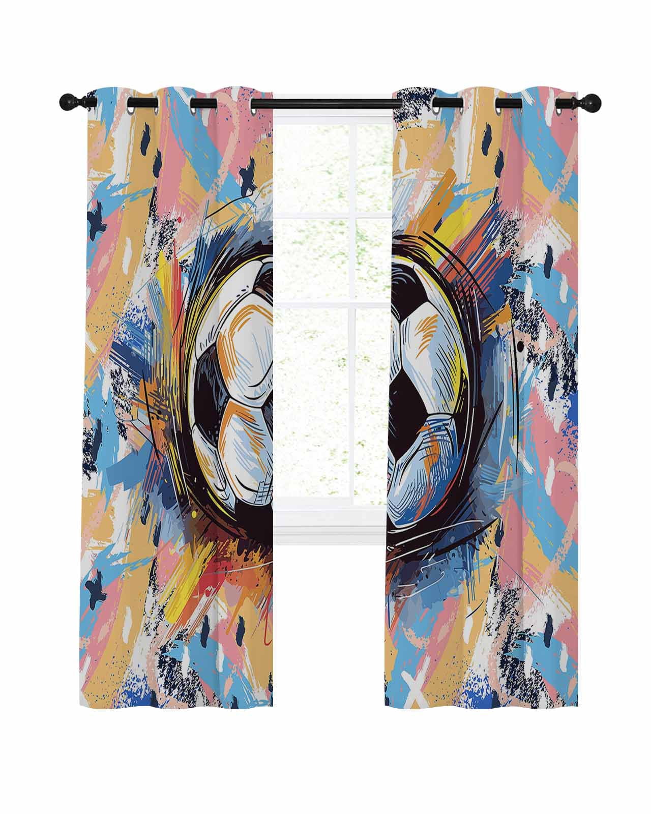 Sports Football, Minimalist Painted Art Blackout Curtains 45 Inches ...
