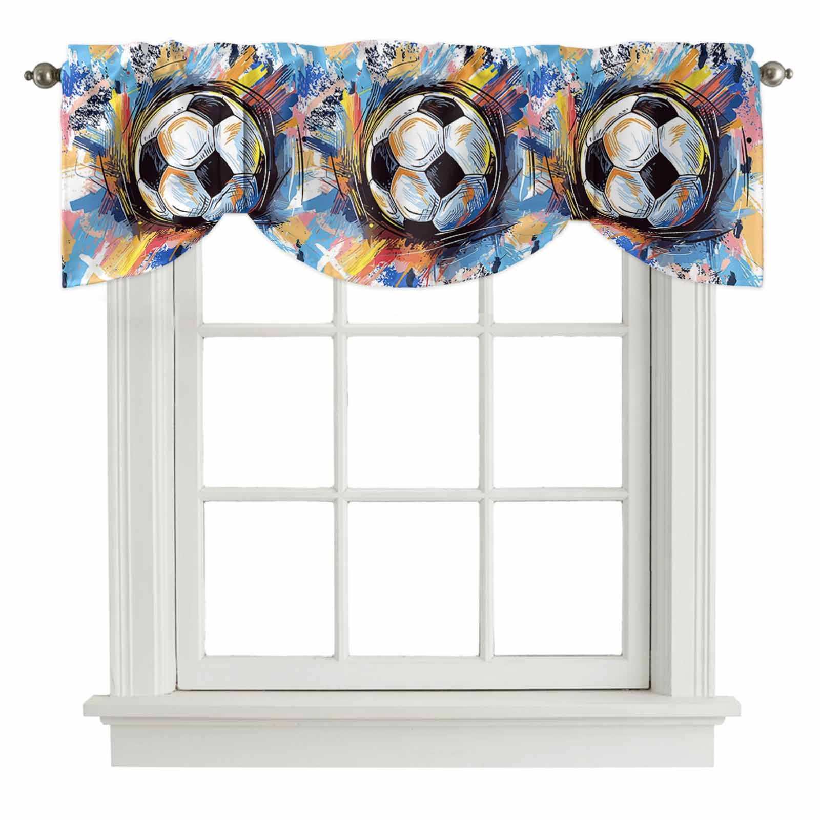 Sports Football, Minimalist Painted Art Tie Up Valance Curtains for ...
