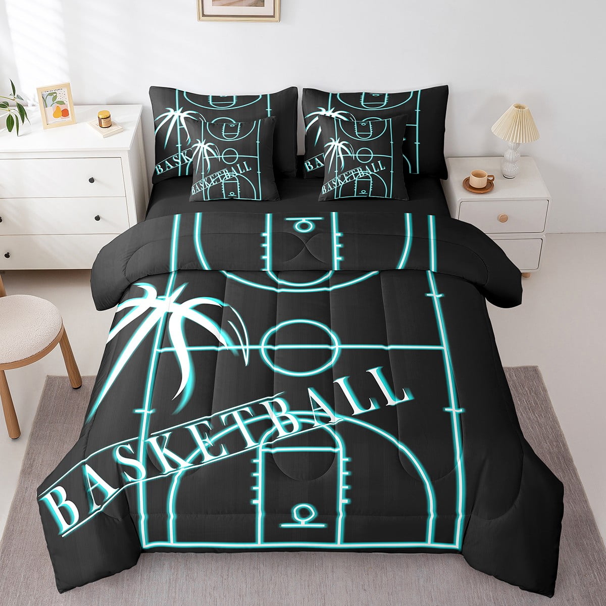 Sports Full Comforter Set 7Pcsfor Boys Basketball Bedding Comforter ...