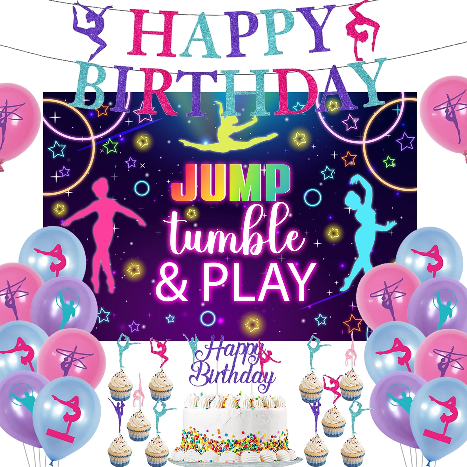 Sports Gymnastics Theme Birthday Decorations Set with Jump Tumble ...