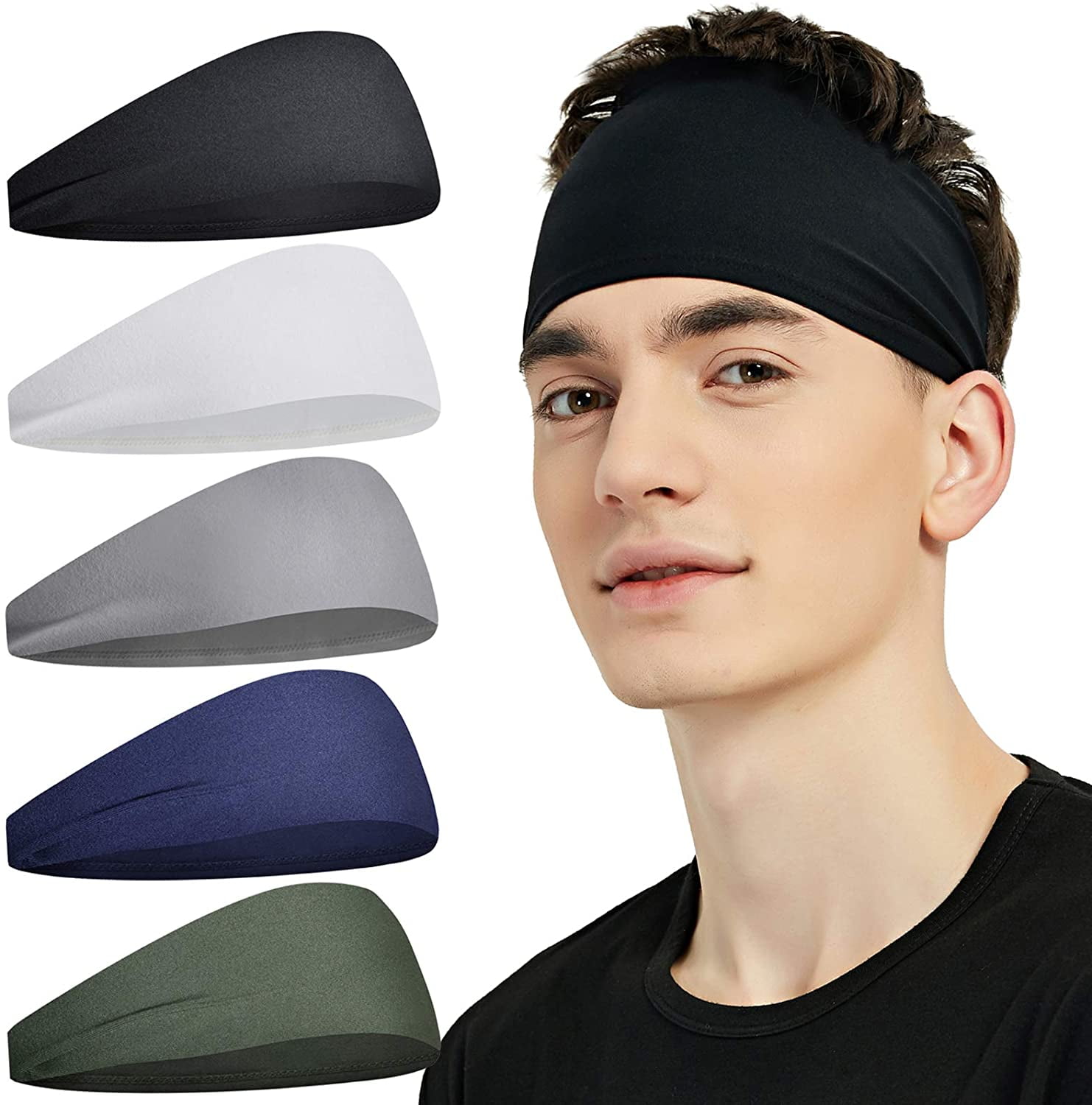 Sports Headbands for Men (5 Pack),Moisture Wicking Workout Headband ...