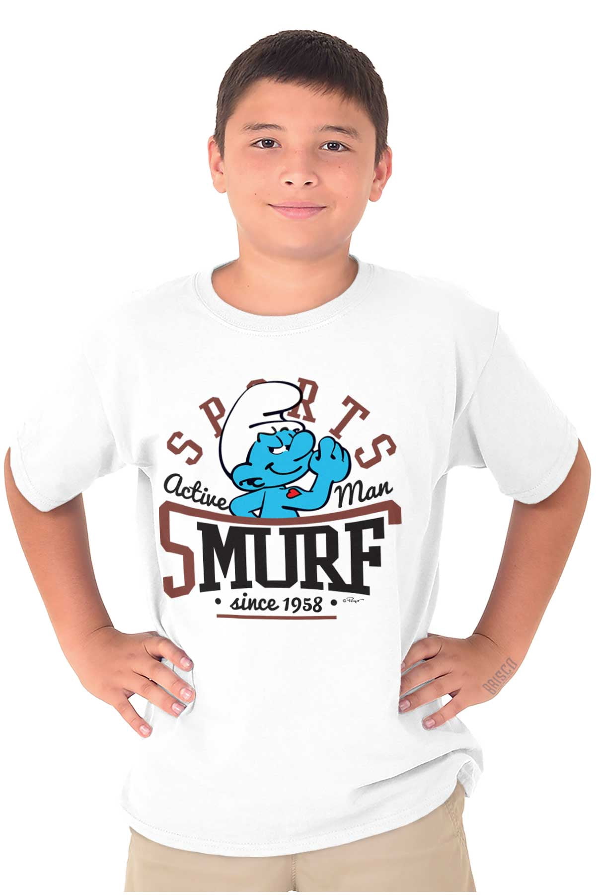 Sports Hefty Smurf Active Man Cartoon Boys Kids T Shirt Tees Tops Teen ...