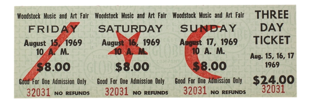 Sports Integrity Woodstock 1969 Ticket, 3 Days - Walmart.com