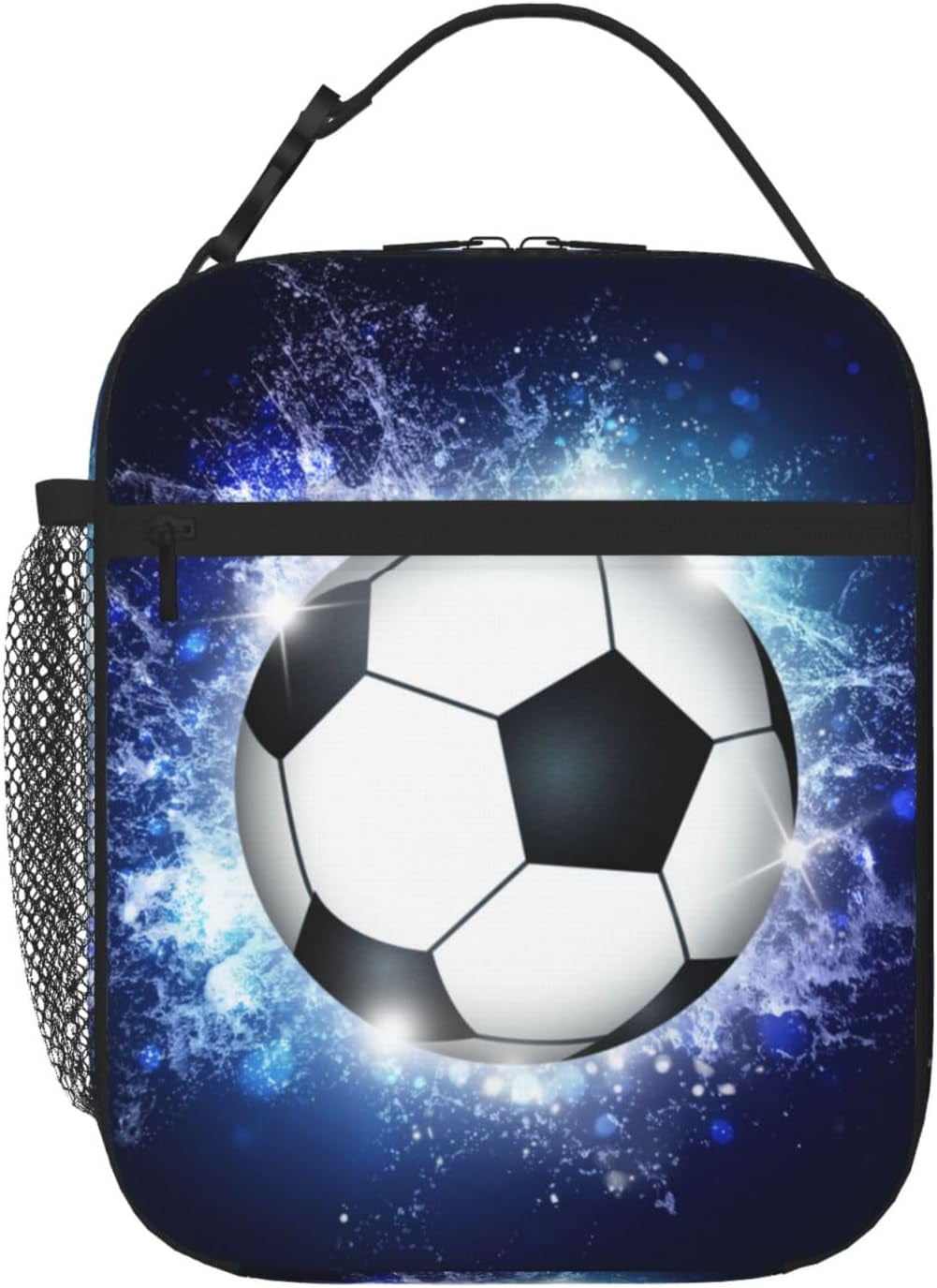 Sports Lunch Box with Soccer Pattern Print, Blue Insulated Lunch Bag ...