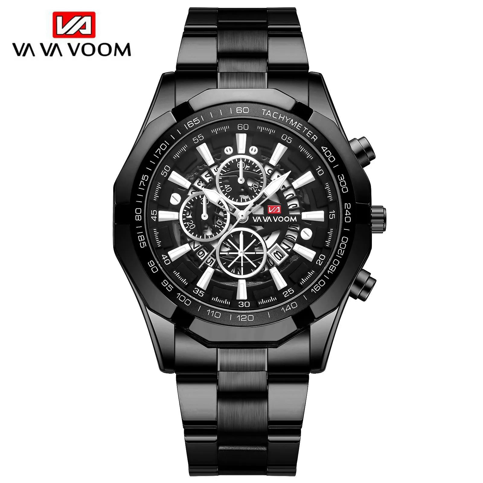 Sports Mens Quartz Watch VA VA VOOM New Black Stainless Steel ...