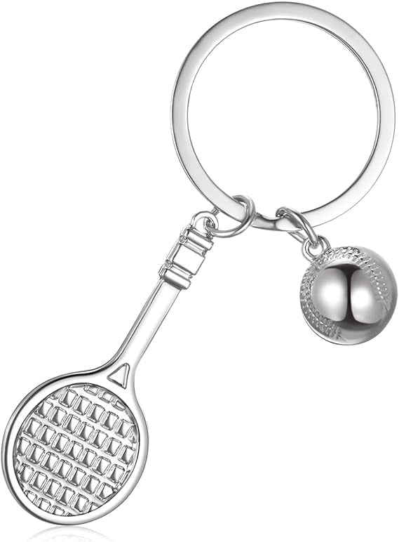 Sports Metal Keychain With Mini Tennis Racket And Ball, Silver, Ideal ...